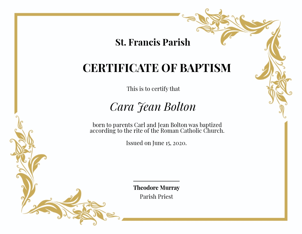 Catholic Baptismal Certificate Template Free JPG Google Docs 