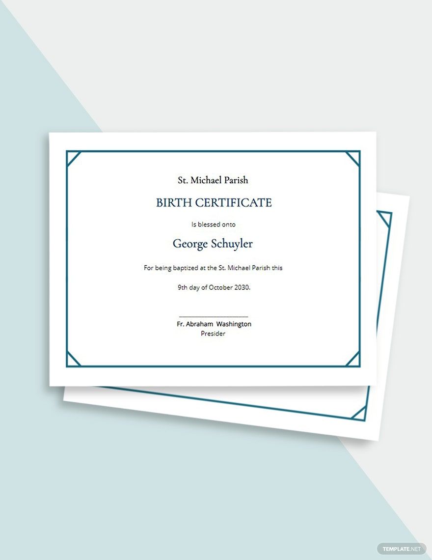 Child Baptism Certificate Template Google Docs Illustrator InDesign 