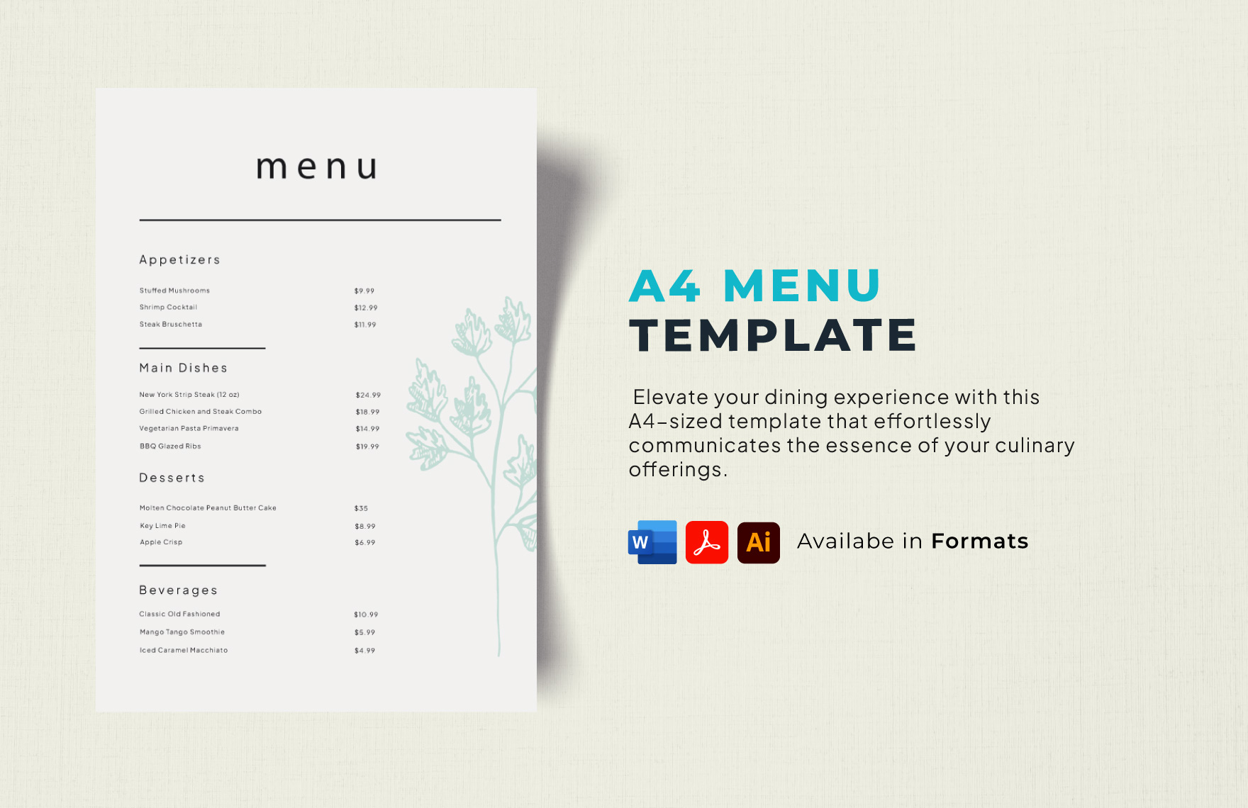 Simple Christmas Menu Template Download In Word PSD Apple Pages