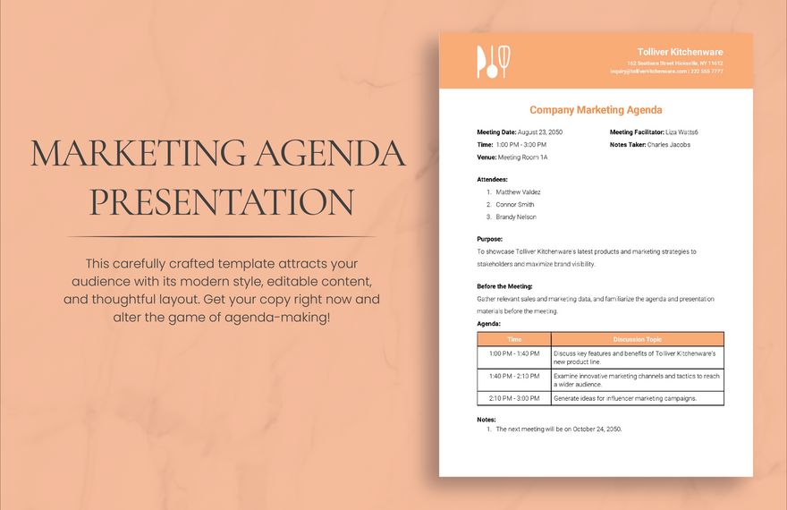 Marketing Agenda Presentation Template - Google Docs, Google Slides ...