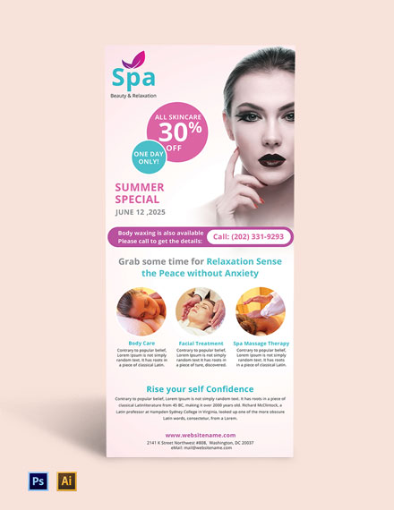 Free Modern Spa Beauty Salon Rack Card Template - Download in Word ...