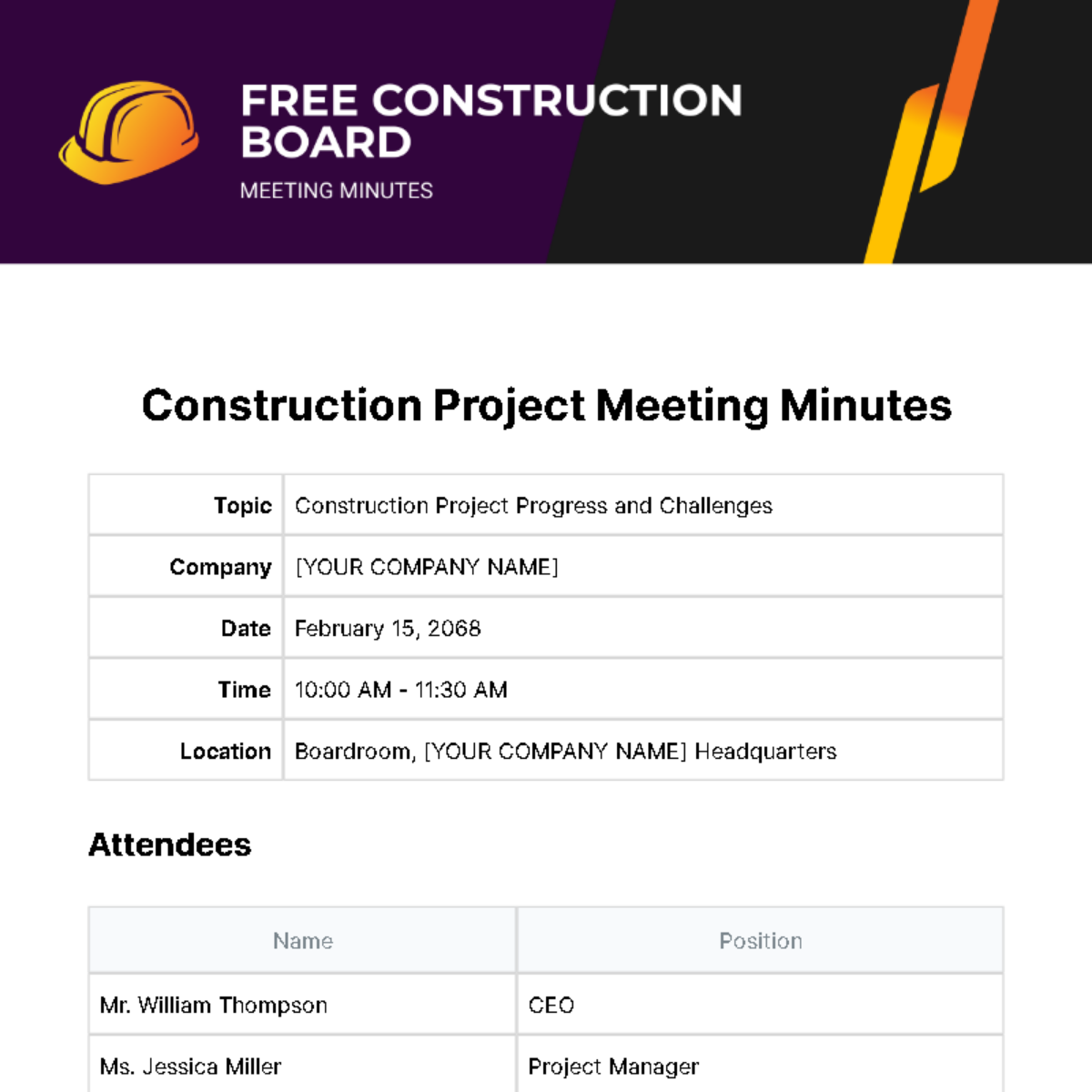 Construction Board Meeting Minutes Template - Edit Online & Download ...
