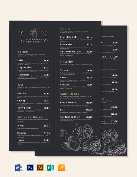 Simple Coffee Shop Menu