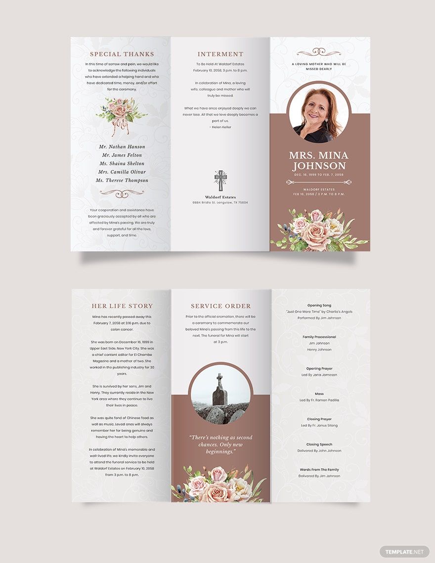 Free Printable Navy Honors Funeral Obituary Tri Fold Brochure Template 