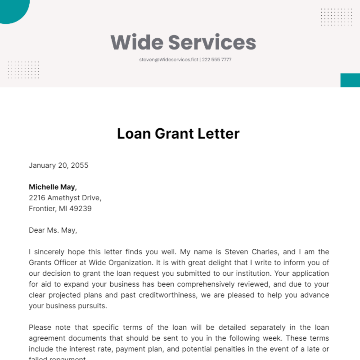 Free Loan Grant Letter - Edit Online & Download | Template.net