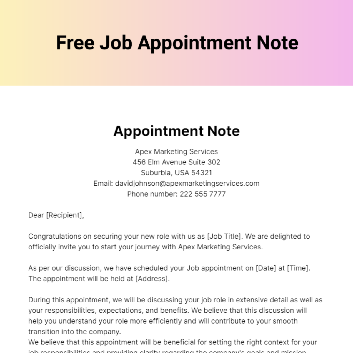 Free Job Appointment Note - Edit Online & Download | Template.net
