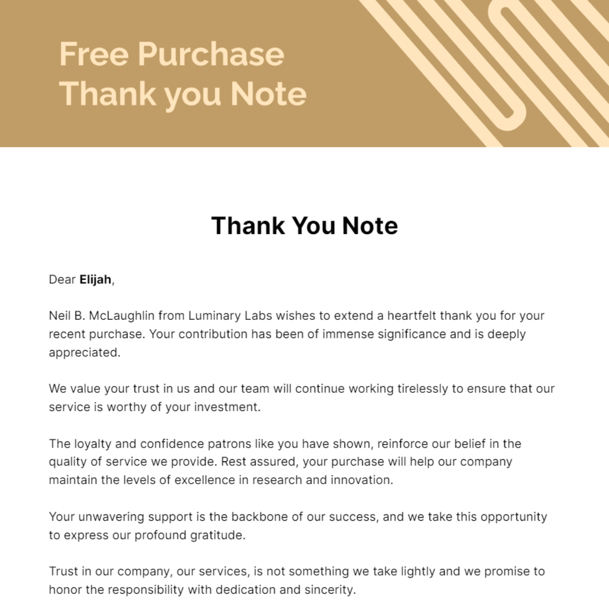 Purchase Thank you Note - Edit Online & Download Example