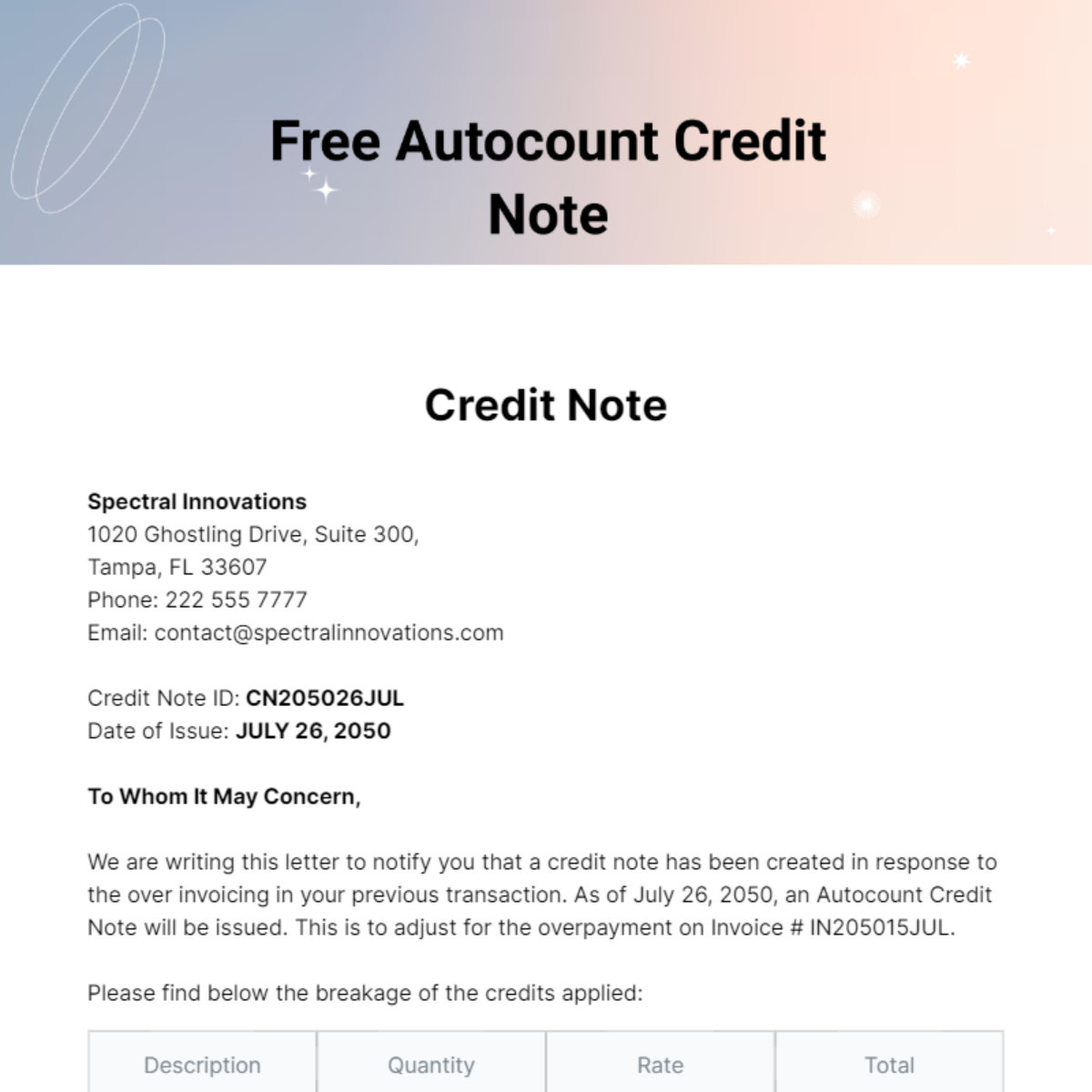 Free Autocount Credit Note - Edit Online & Download | Template.net