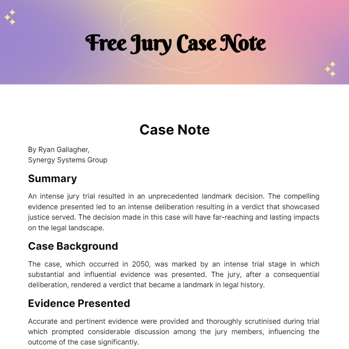 Free Jury Case Note - Edit Online & Download | Template.net