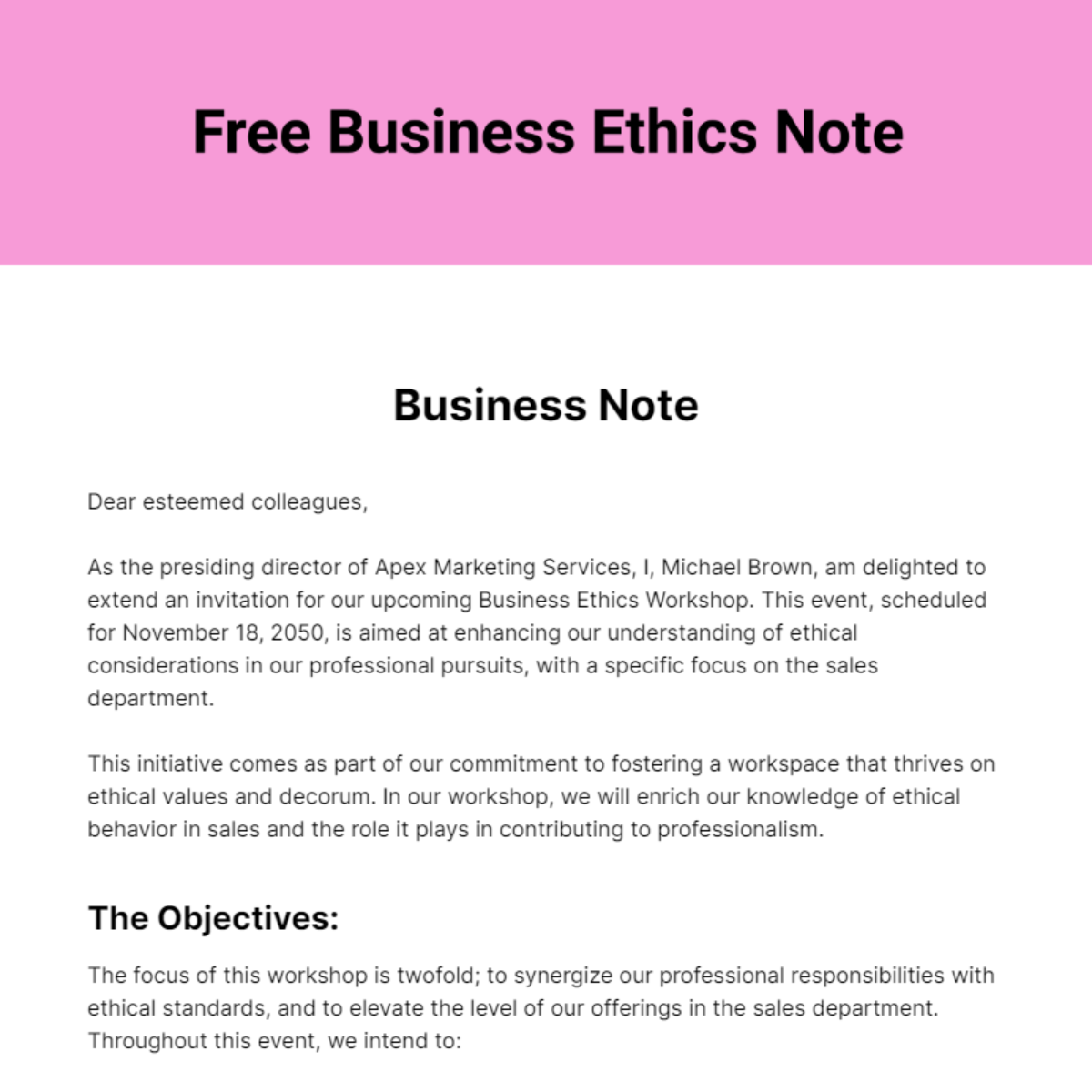 Free Business Ethics Note - Edit Online & Download | Template.net