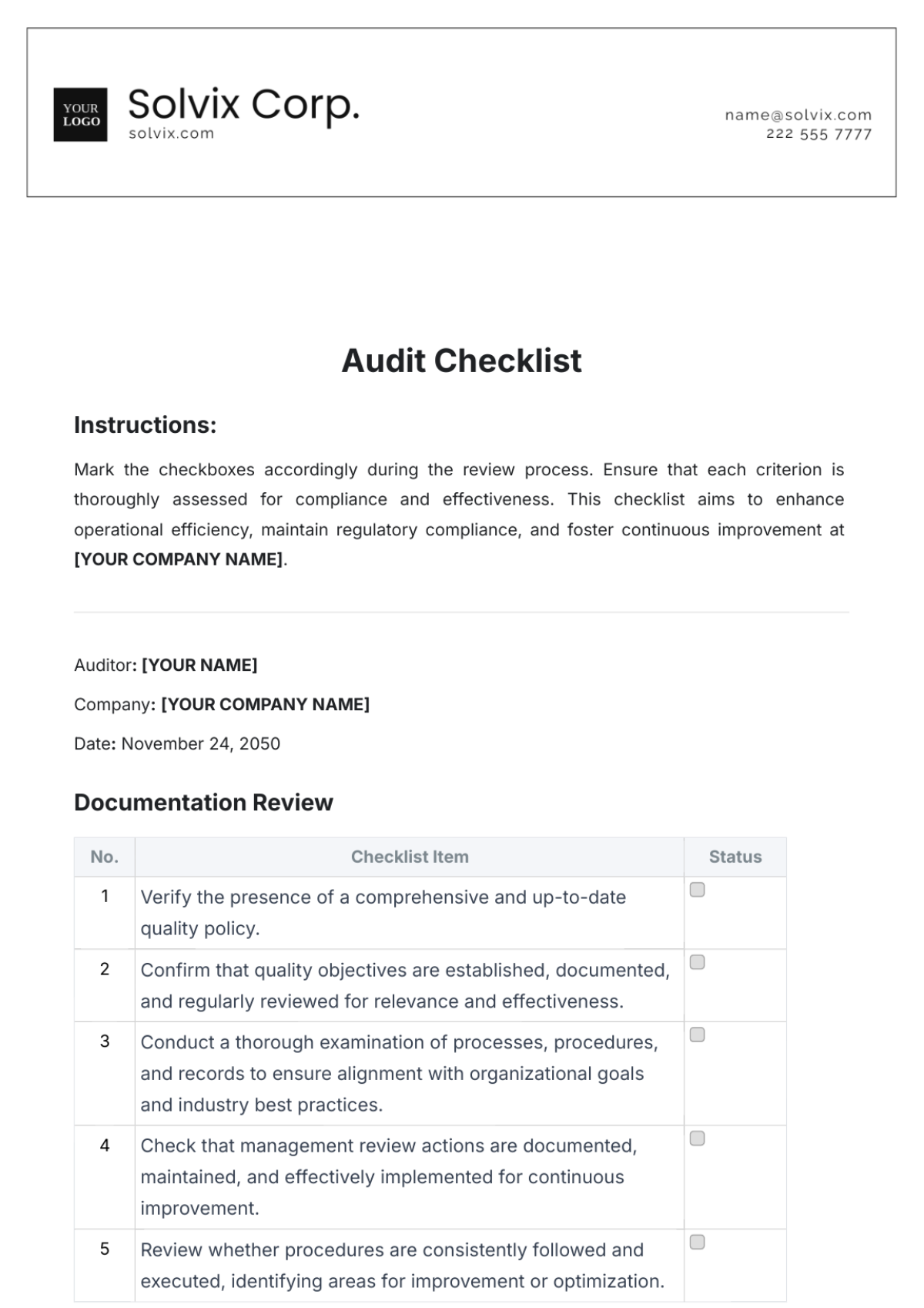 Free Checklist Templates, Editable and Printable