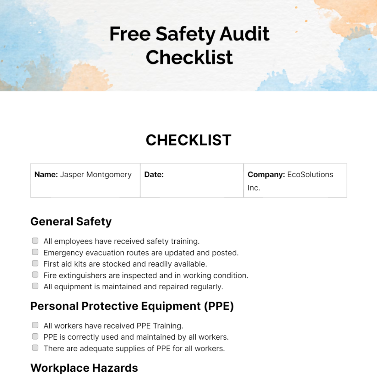 Free Safety Audit Checklist - Edit Online & Download | Template.net