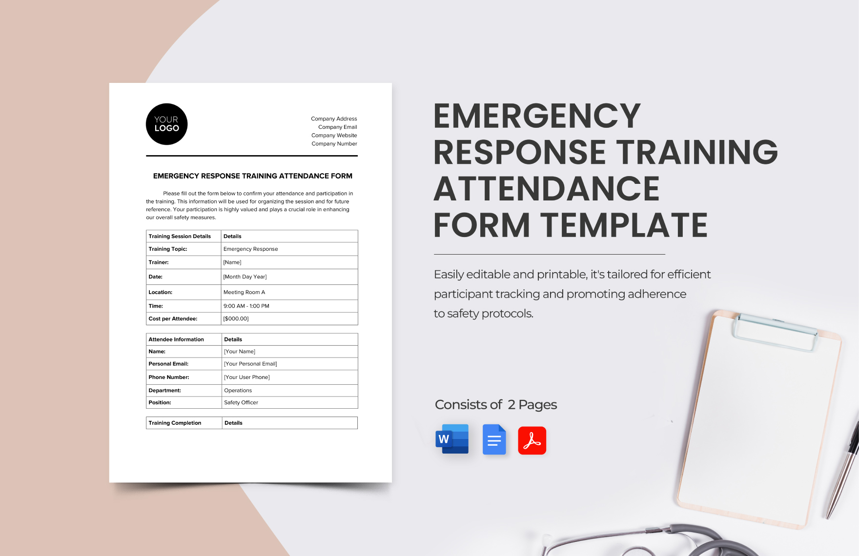 Emergency Contact Form Template In PDF Word Google Docs Download