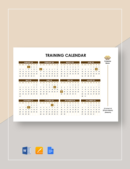 Training Calendar Template - 42+ Word, PDF, PSD Documents Download