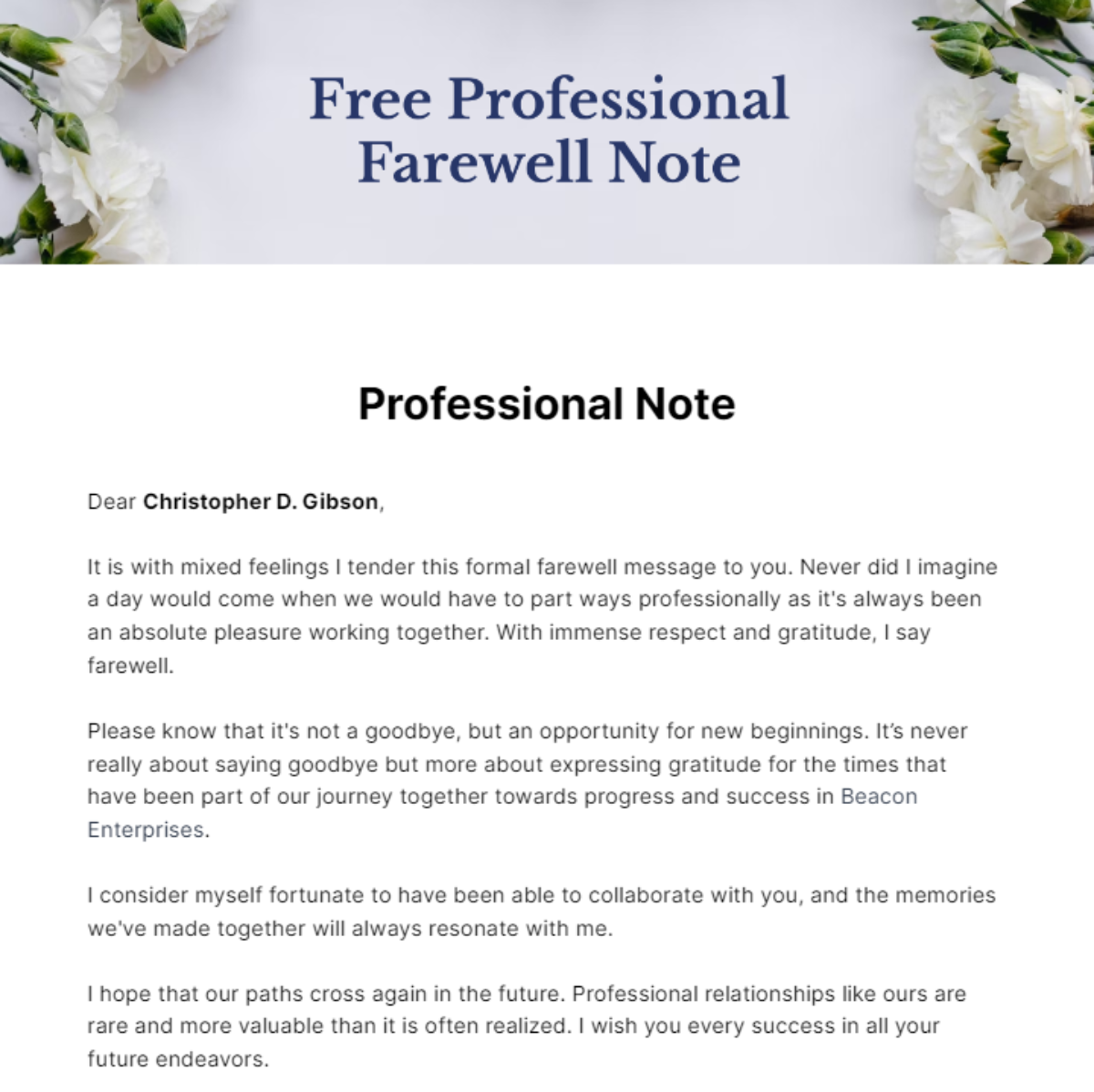 Free Professional Farewell Note - Edit Online & Download | Template.net