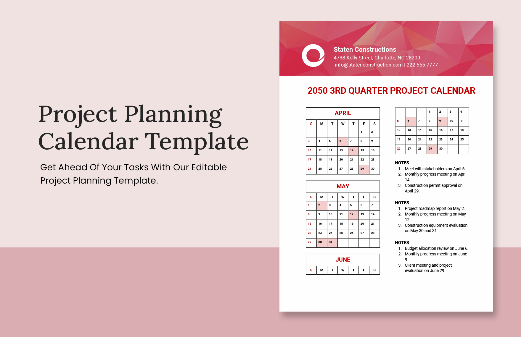 Project Planning Calendar Template Google Docs Word Apple Pages 