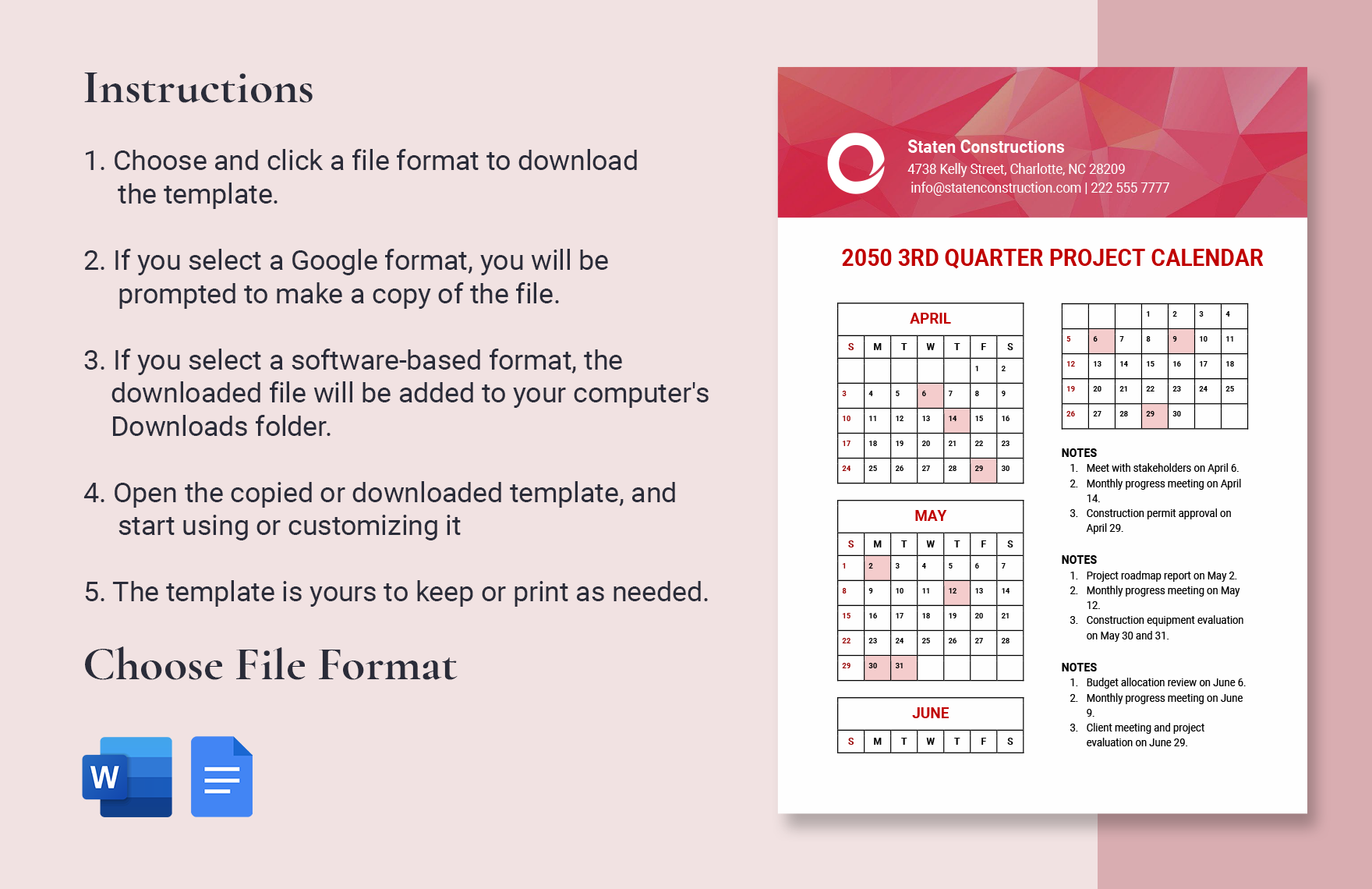 Project Planning Calendar Template - Google Docs, Word, Apple Pages ...