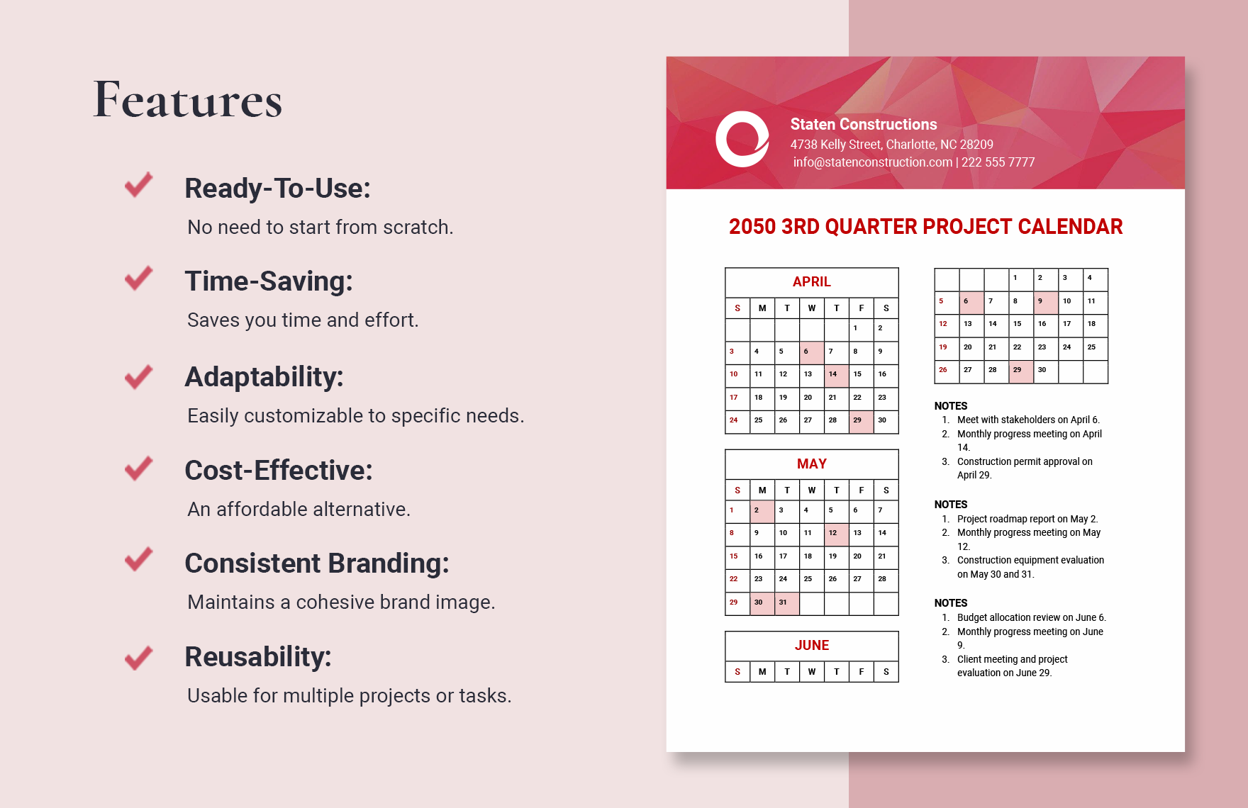 Project Planning Calendar Template - Google Docs, Word, Apple Pages ...