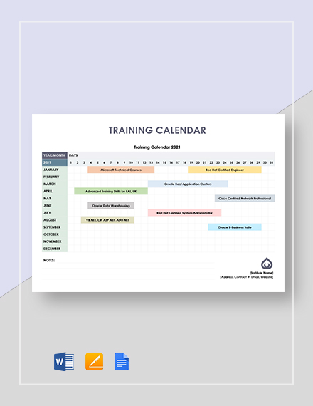26+ Training Calendar Templates - Sample, Example Format Download