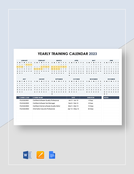 26+ Training Calendar Templates - Sample, Example Format Download ...