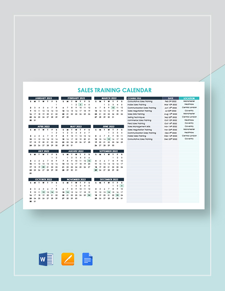 Training Calendar Template - 42+ Word, PDF, PSD Documents Download