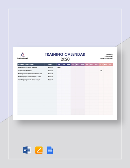 Training Calendar Template - 42+ Word, PDF, PSD Documents Download