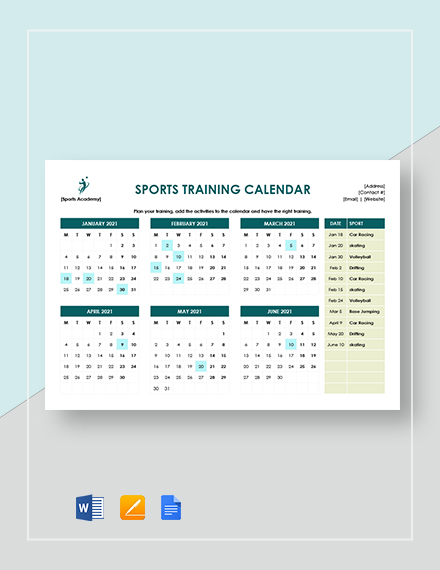 Training Calendar Template - 42+ Word, PDF, PSD Documents Download