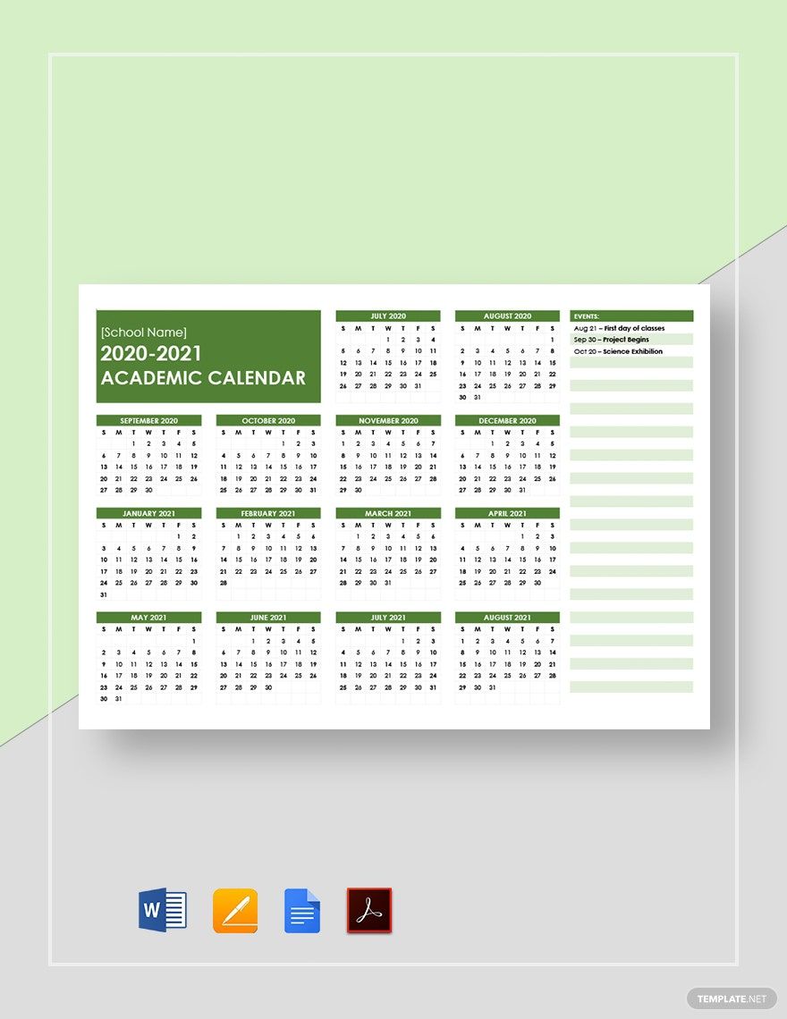 Academic School Calendar Template Google Docs Word Template