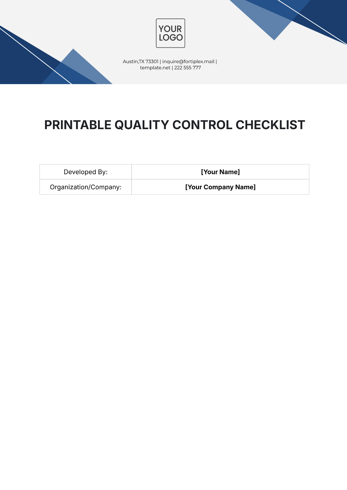 Free Quality Checklist Templates Editable And Printable