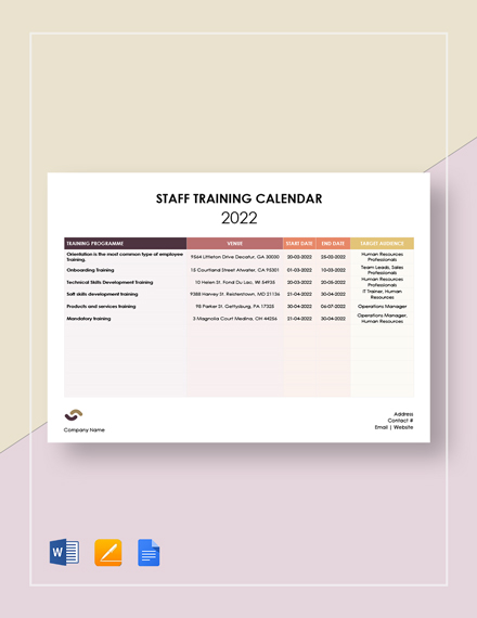 Training Calendar Template - 42+ Word, PDF, PSD Documents Download