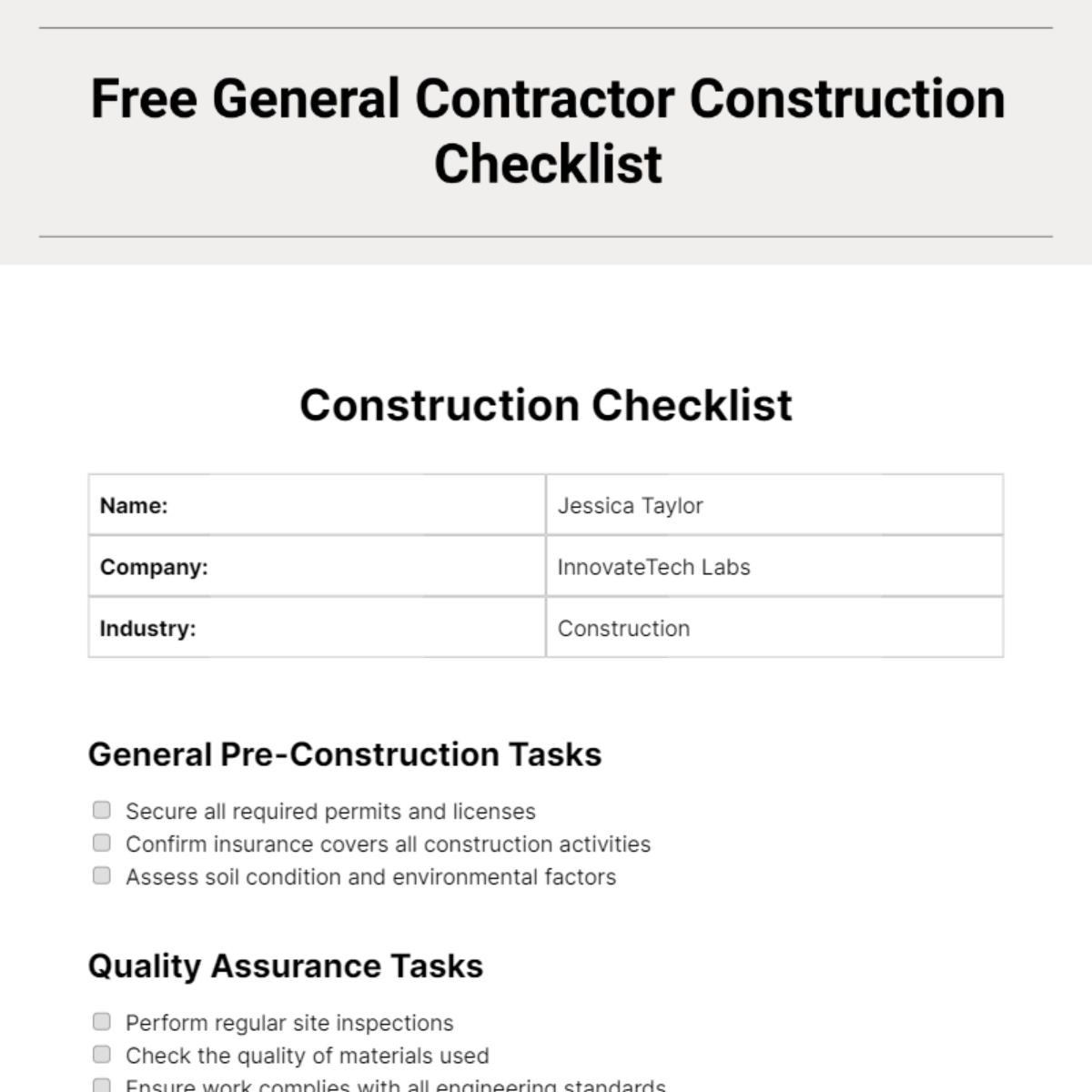 FREE Construction Checklist - Edit Online & Download | Template.net