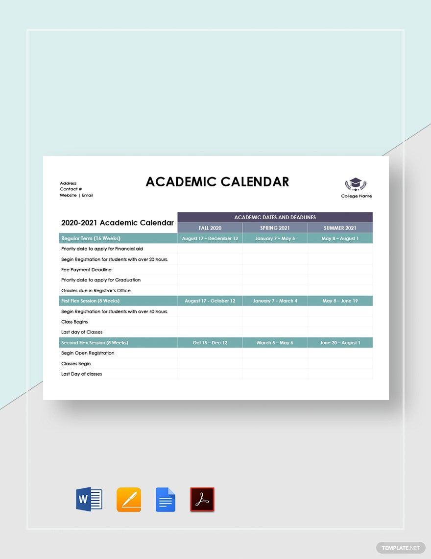 Blank Academic Calendar Template Download In Word Google Docs PDF