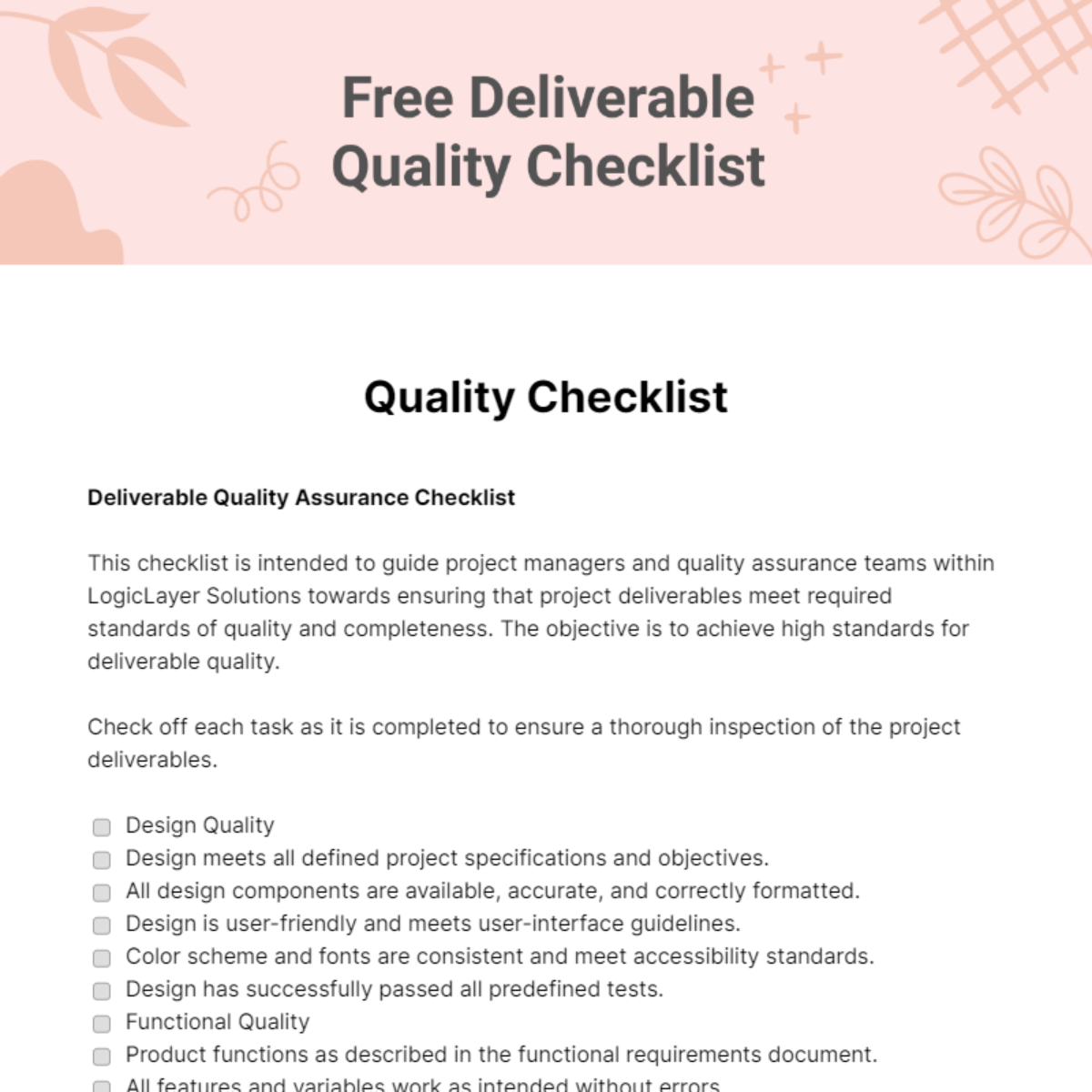 Free Deliverable Quality Checklist - Edit Online & Download | Template.net