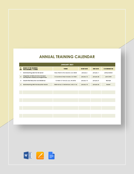 26+ Training Calendar Templates - Sample, Example Format Download