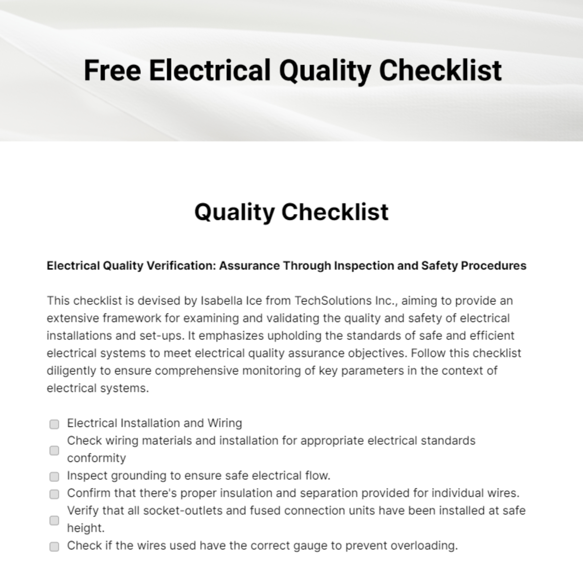 Electrical Quality Control Checklist Template at Liza Tinker blog