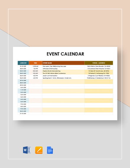 25 Event Calendar Templates Free Samples Examples Formats Download