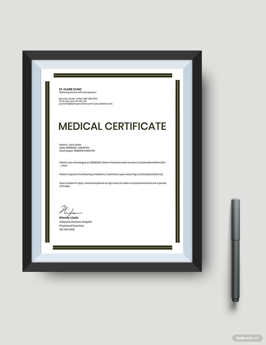 Medical Certificate Template For Injury Google Docs Illustrator InDesign Word Apple Pages 