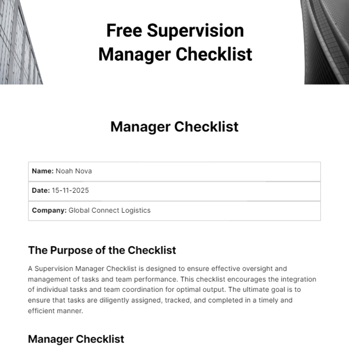 Free Supervision Manager Checklist - Edit Online & Download | Template.net