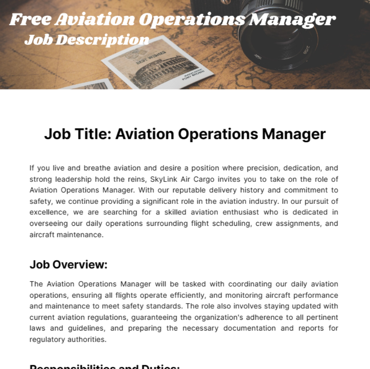 Free Aviation Management Job Description Template To Edit Online