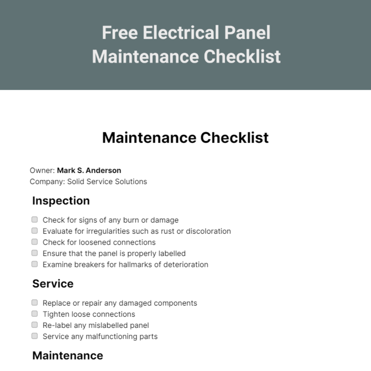 Industrial Electrical Panel Maintenance Checklist At Christopher Adkins