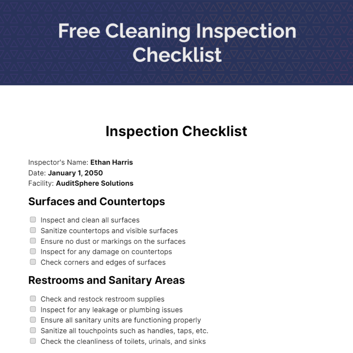 Free Cleaning Inspection Checklist - Edit Online & Download | Template.net