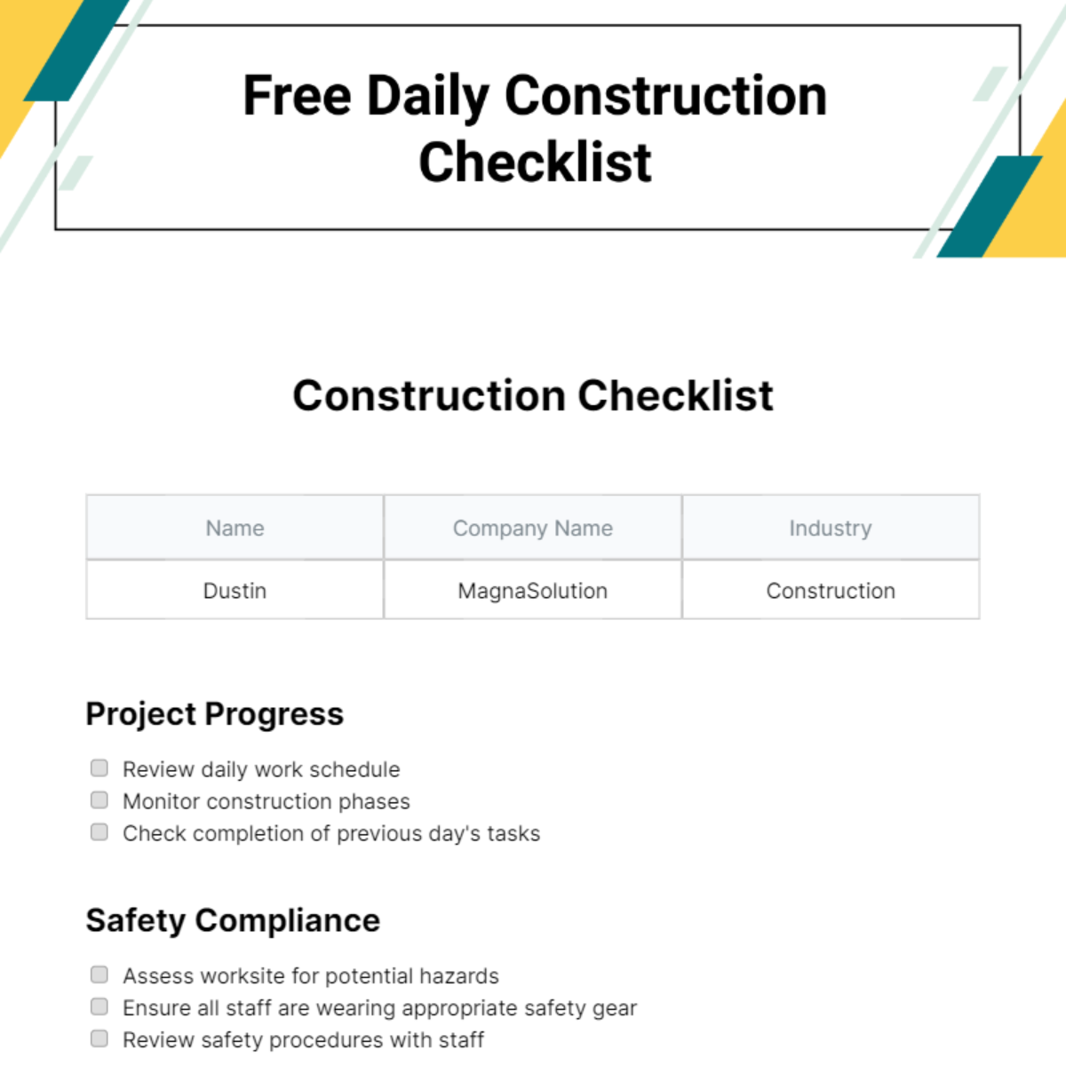 FREE Construction Checklist - Edit Online & Download | Template.net