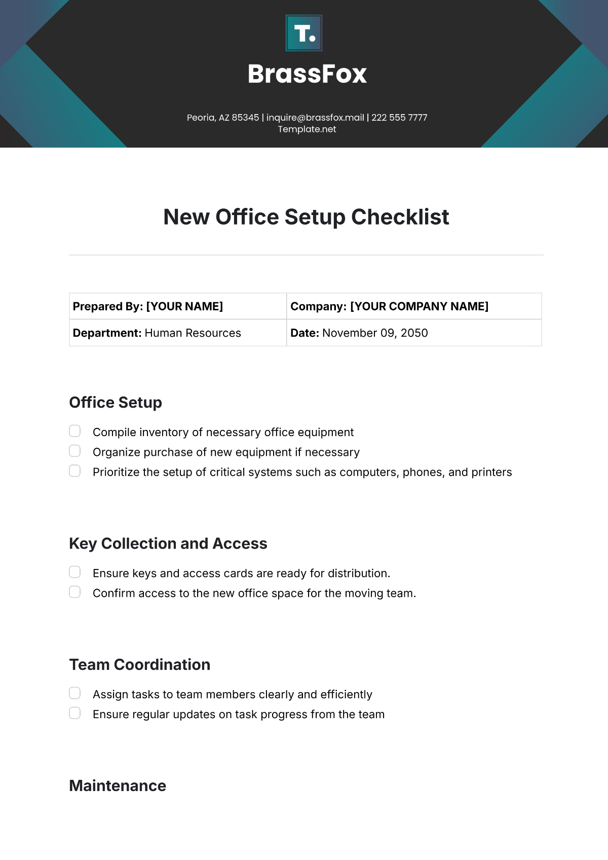 Free New Office Setup Checklist Template To Edit Online
