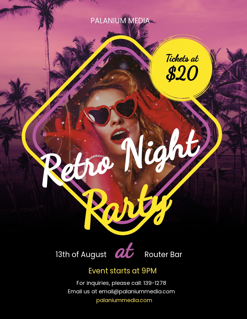 Free Retro Night Party Flyer Template