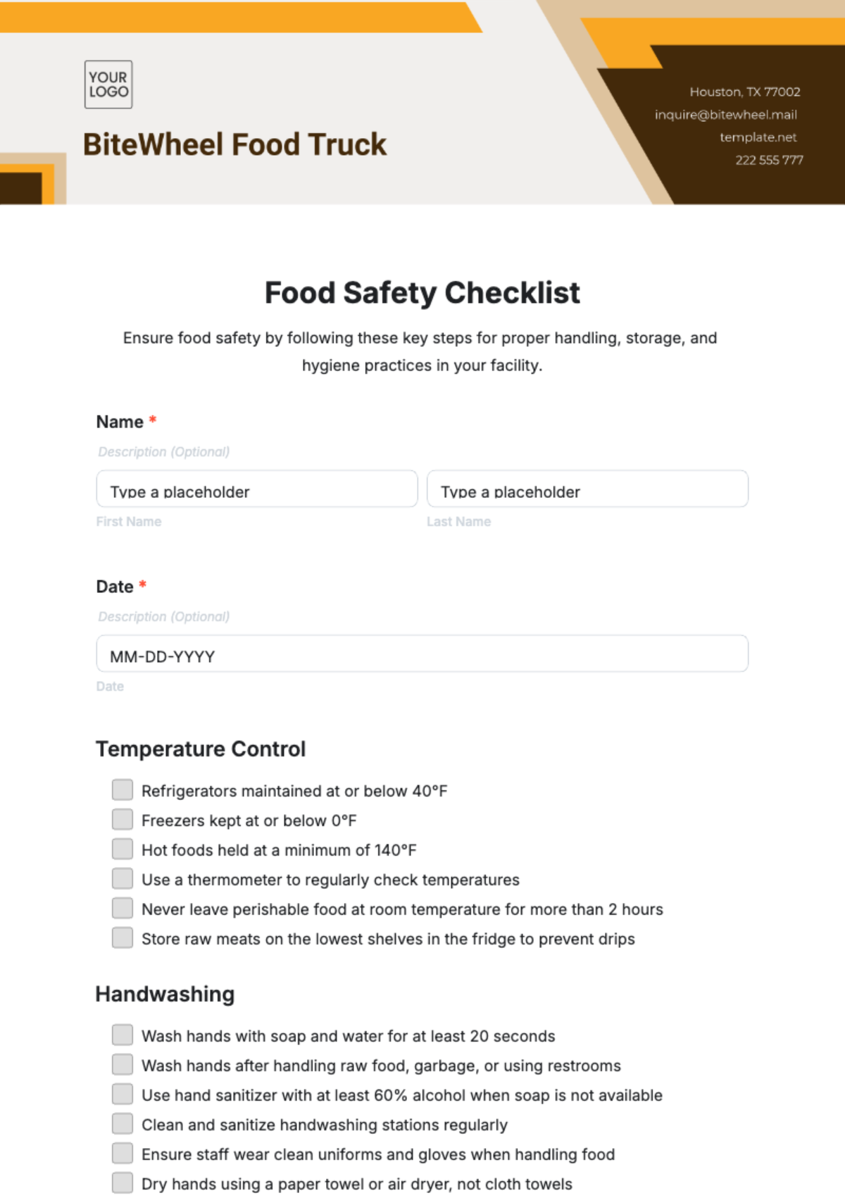 Free Food Checklist Templates Editable And Printable Free Food Checklist Templates Editable And Printable