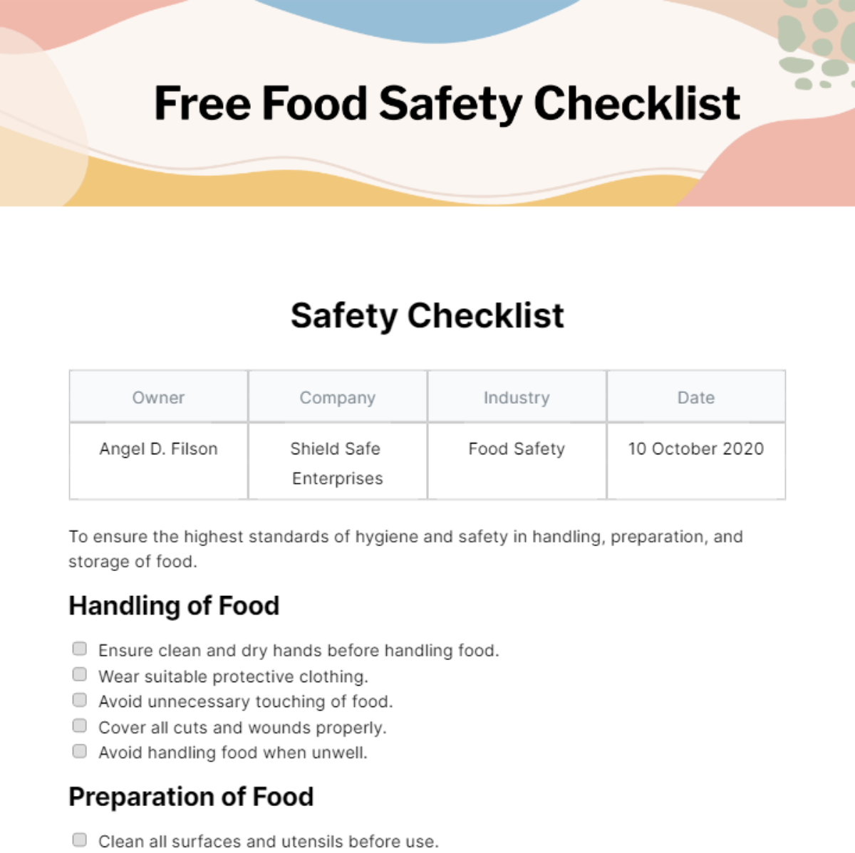 FREE Safety Checklist - Edit Online & Download | Template.net