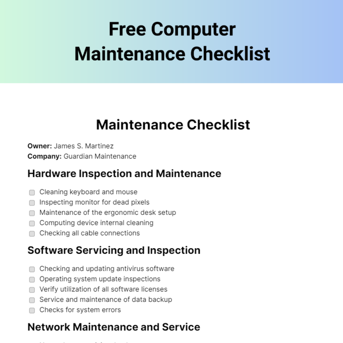 FREE Maintenance Checklist - Edit Online & Download | Template.net