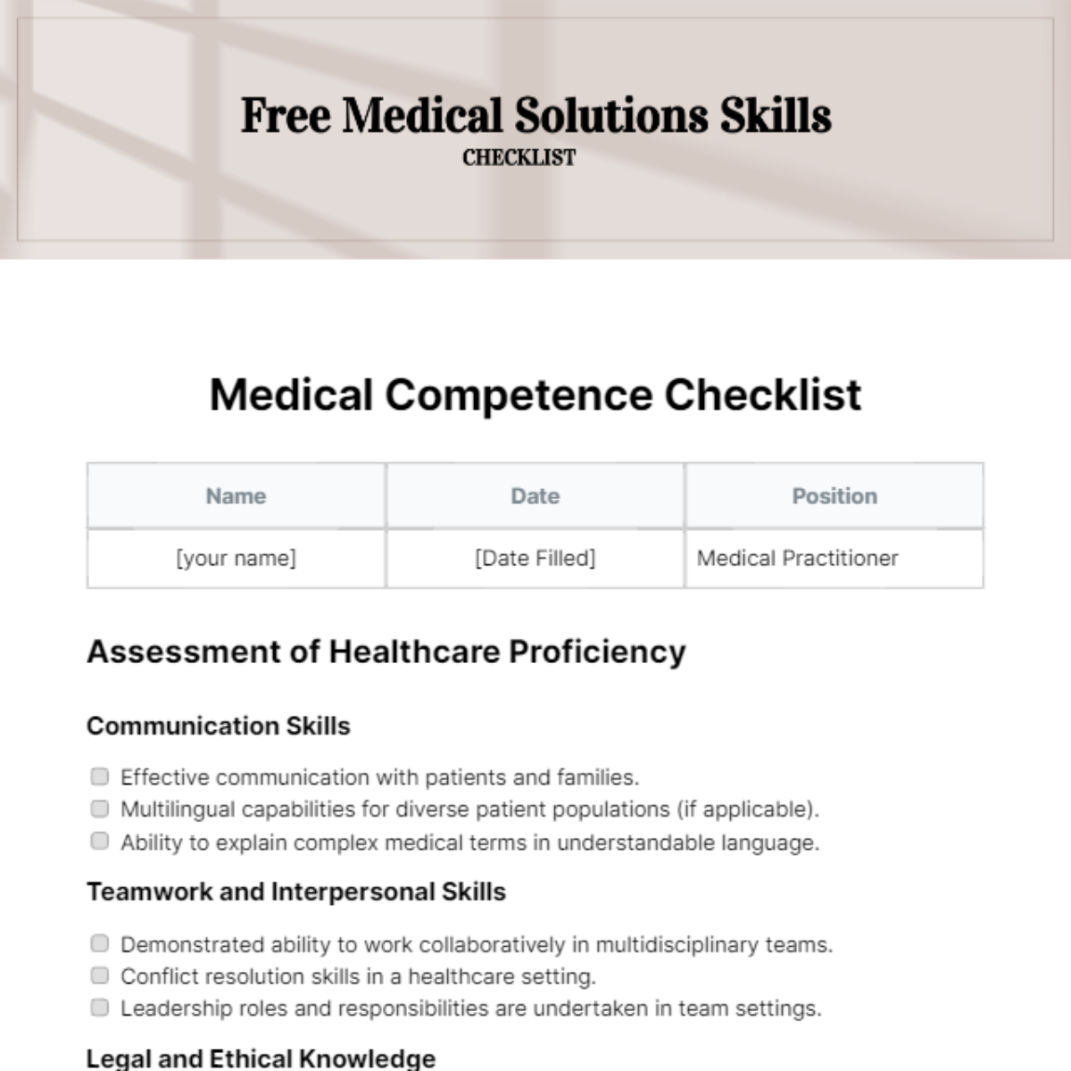 Free Medical Checklist Templates Editable And Printable Free Medical Checklist Templates Editable And Printable