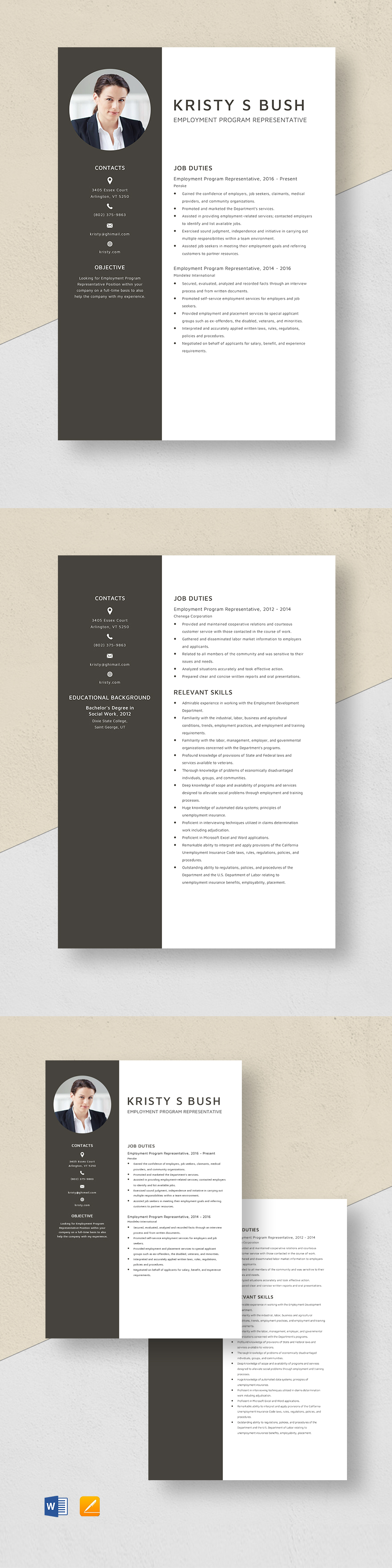Free Employment Program Representative Resume Template - Word, Apple ...