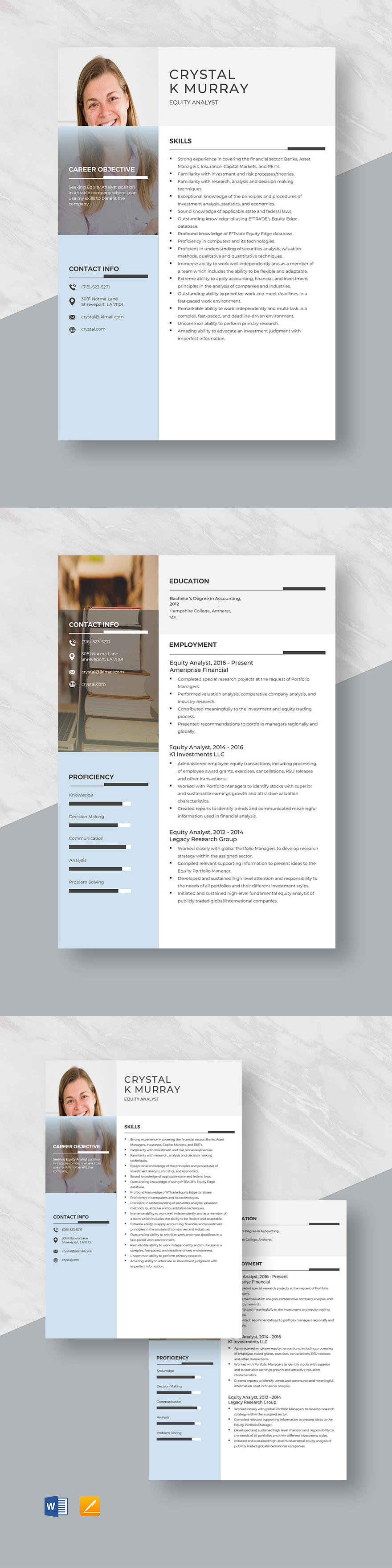 Equity Analyst Resume Template - Word, Apple Pages | Template.net